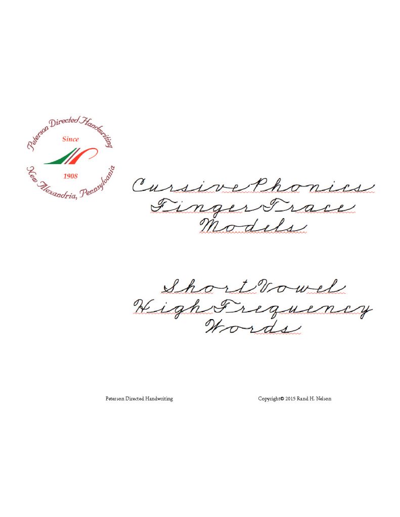 Cursive Finger-Trace Models Short Vowel Words – Peterson Handwriting